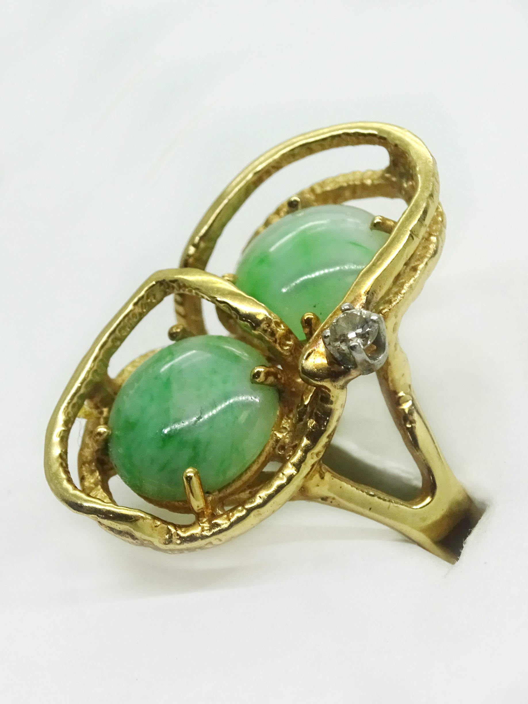 Mid-Century Modern Jade & Diamond 14k Yellow Gold Ring Size 8.5 ...