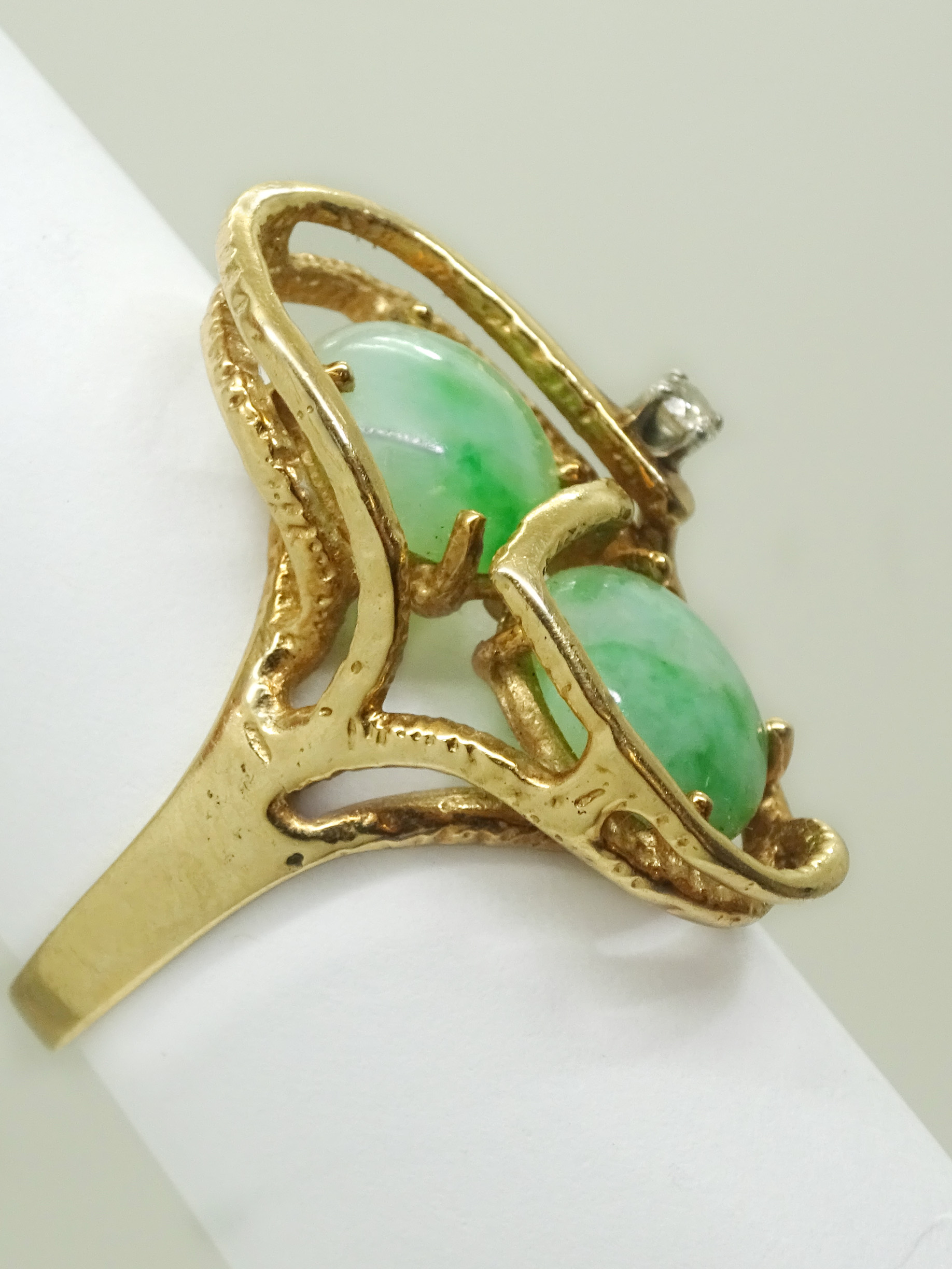 Mid-Century Modern Jade & Diamond 14k Yellow Gold Ring Size 8.5 ...