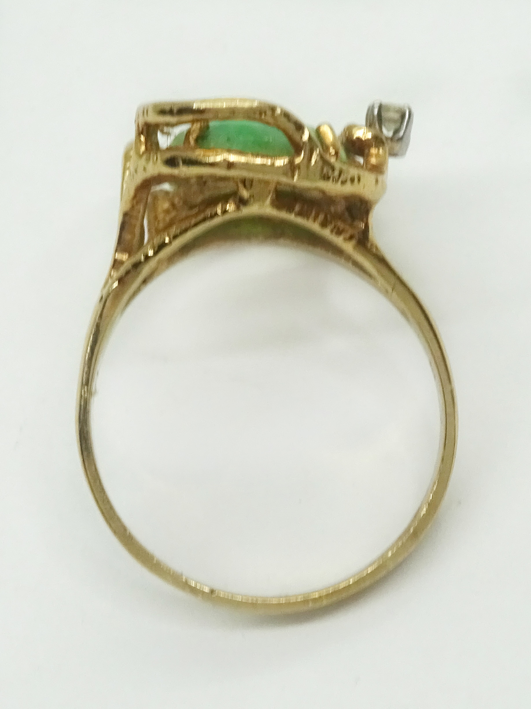 Mid-Century Modern Jade & Diamond 14k Yellow Gold Ring Size 8.5 ...