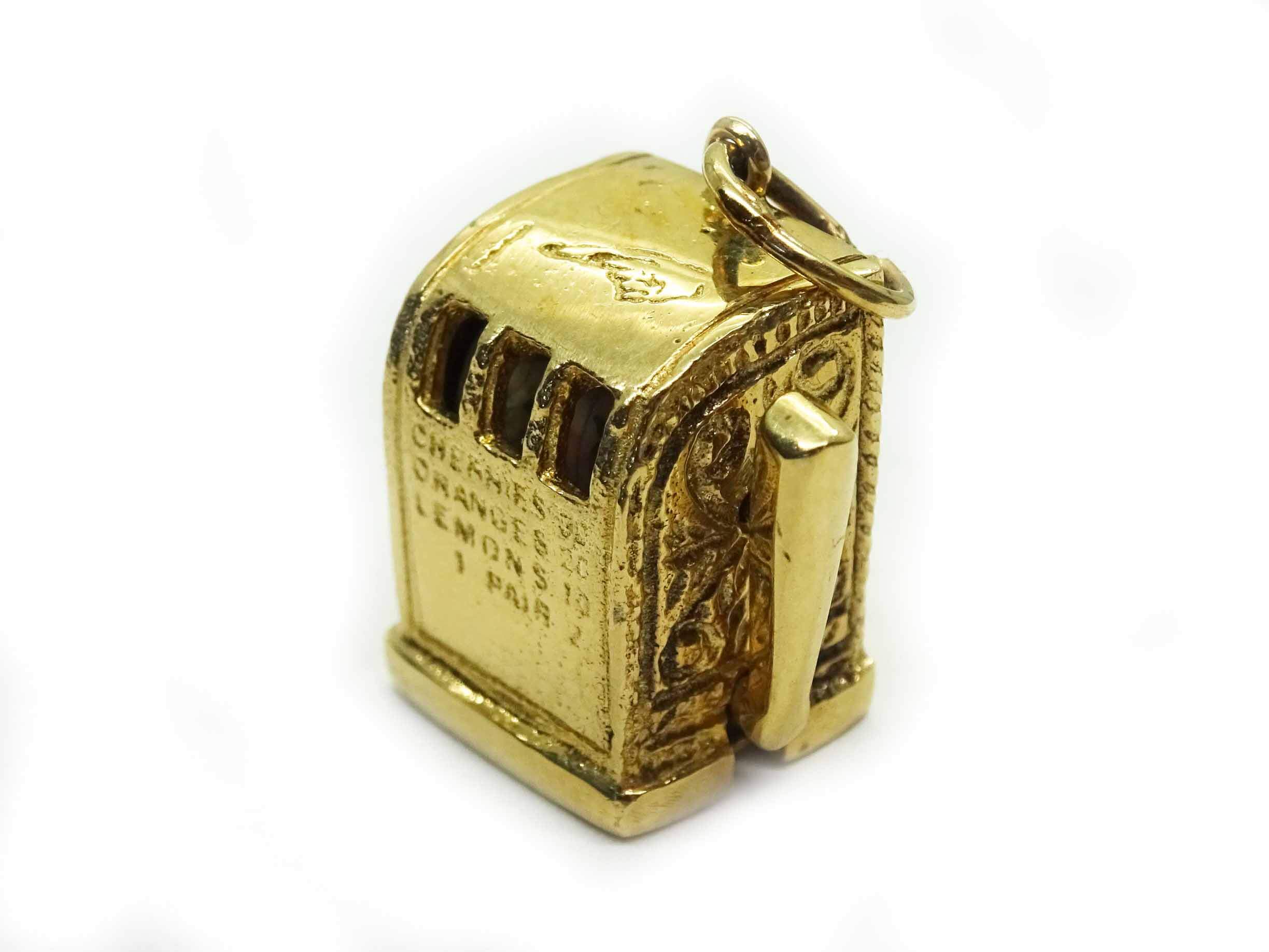Vintage Working Slot Machine Charm Pendant 14k Solid Yellow Gold ...