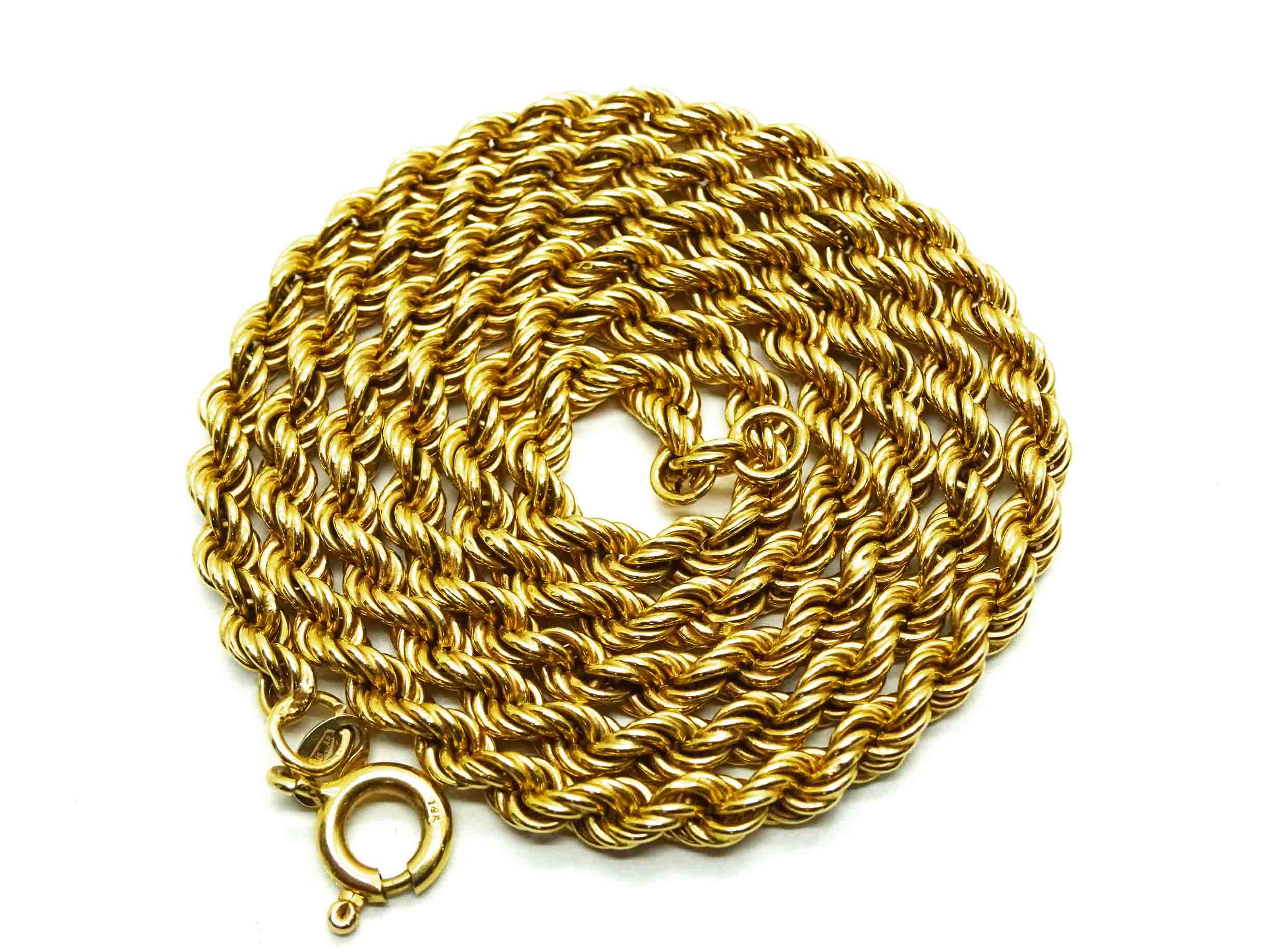 3.5mm Wide Italian Rope Chain Necklace 14k Gold 20″ Long 10.7 Grams ...