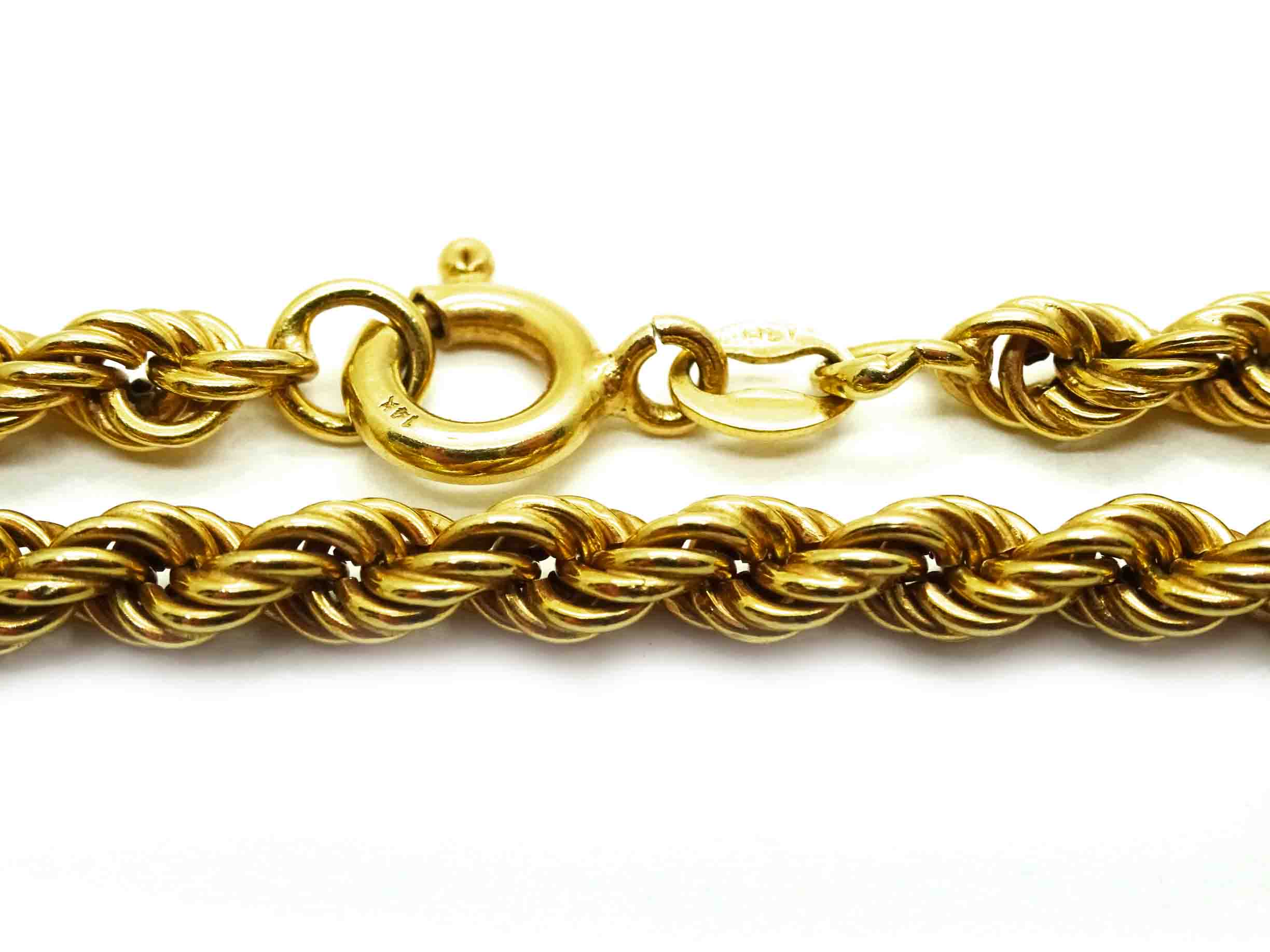 3.5mm Wide Italian Rope Chain Necklace 14k Gold 20″ Long 10.7 Grams ...