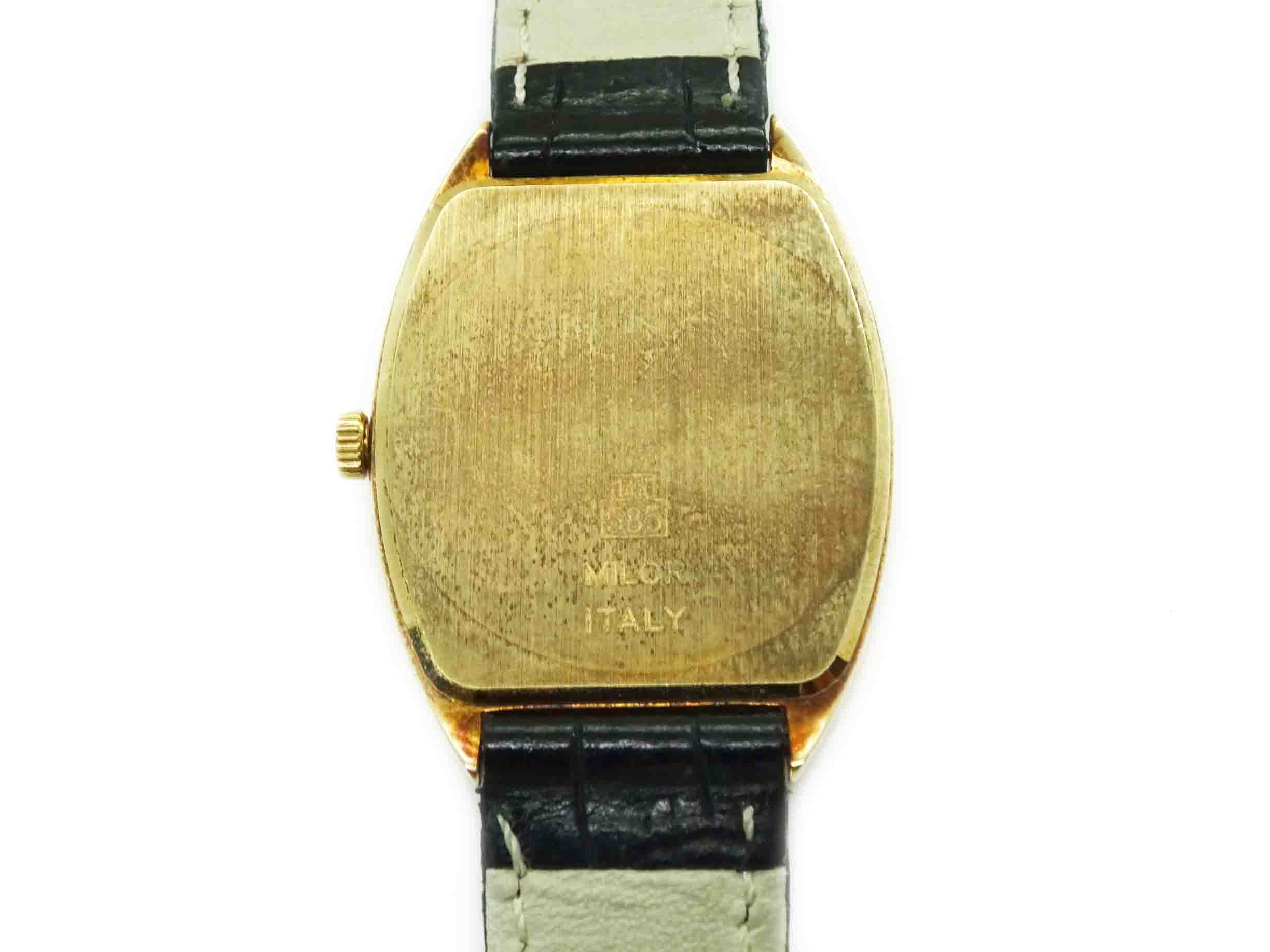 Vicence Milor Italy Ladies Watch Tonneau Barrel Case 14k Gold Black ...
