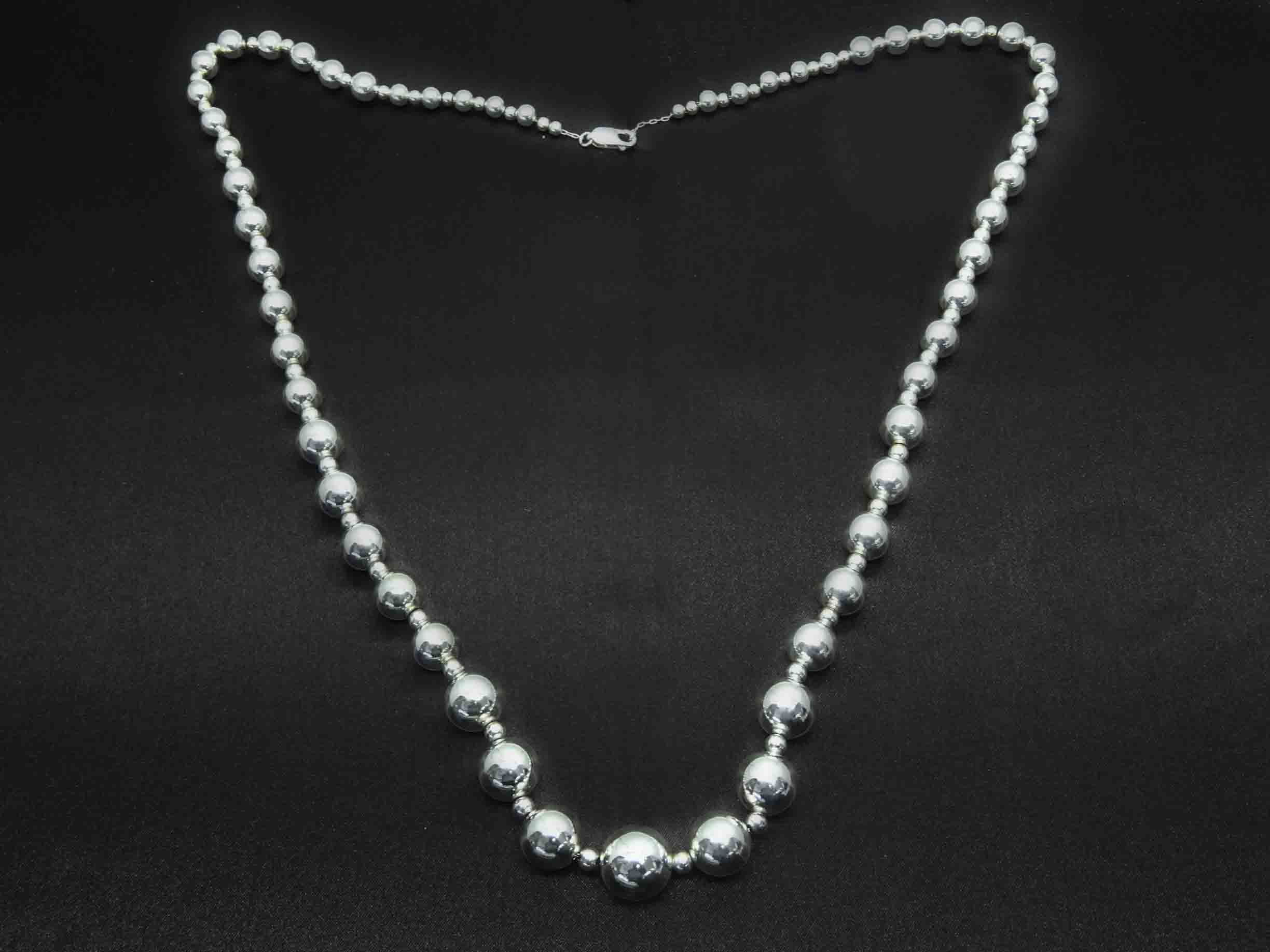 4-16mm Wide Graduated Floating Bead Necklace Sterling Silver 31″ Long ...