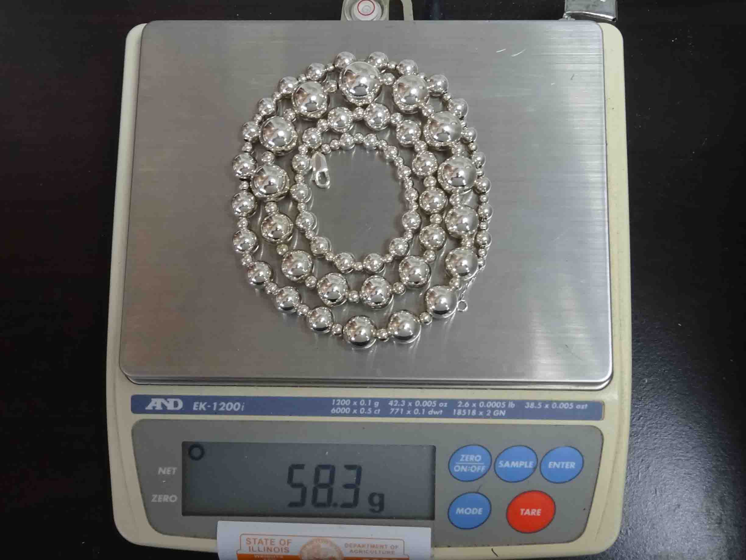 4-16mm Wide Graduated Floating Bead Necklace Sterling Silver 31″ Long ...